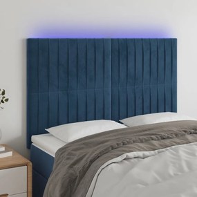 Čelo postele s LED tmavě modré 144x5x118/128 cm samet