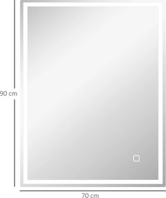 HOMCOM Koupelnové zrcadlo s osvětlením 90x70 cm LED zrcadlo Nástěnné zrcadlo s paměťovou funkcí 3 barvy světla Stříbrná
