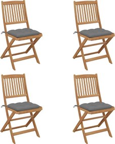 vidaXL Skládací zahradní židle s poduškami 4 ks masivní akáciové dřevo [3064688] Barva: Šedá