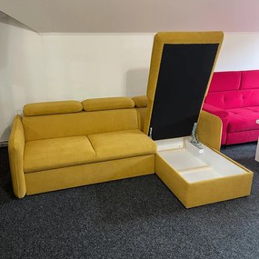 Malá sedací souprava SLIM | 235x179 cm | PRAVÁ | žlutá | rozkládací + úložný prostor | VÝPRODEJ Z PRODEJNY