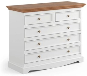 Massive home | Belluno Elegante bílá komoda 5S z masivu s dubovou deskou