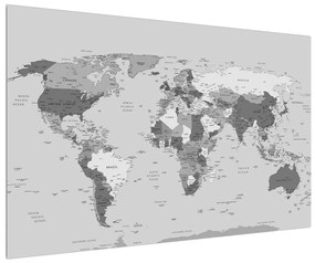 Černobílý obraz mapy světa (120x80 cm)