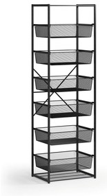 Otevřený košový regál, 6x koš s jemným sítem, TYP V, 600 x 460 x 2020 mm, černá