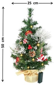 Zdobený vánoční stromek s osvětlením, 50 cm, 10 LED, teplá bílá
