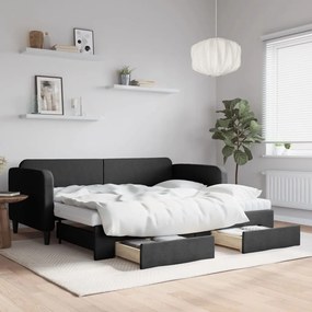 Válenda s přistýlkou a zásuvkami černá 90 x 200 cm textil 3196872