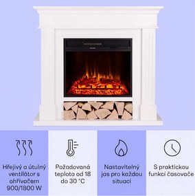 Klarstein Las Pilas elektrický krb s topným ventilátorem 900/1800W, týdenní časovač, dálkové ovládání