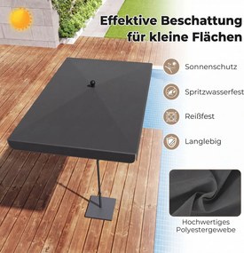 Costway Slunečník Obdélníkový s úhlem sklonu 30° Ohebný – 200 × 130 cm, šedá