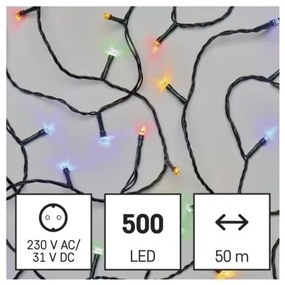 EMOS LED venkovní vánoční řetěz CLASSIC LIGHTS, 500xLED, vícebarevné světlo, 50m, časovač, zelený ZY0816T