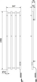 Mexen Pino, elektrické topné těleso s věšáky na ručníky 1405x347 mm, 250 W, černá, W301-1405-347-00-70