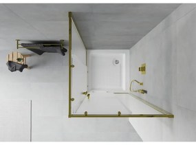 Mexen Rio, čtvercový sprchový kout s posuvnými dveřmi 80 (dveře) x 80 (dveře) x 190 cm, 5mm sklo námraza, zlatý profil + bílá sprchová vanička RIO, 860-080-080-50-30-4510