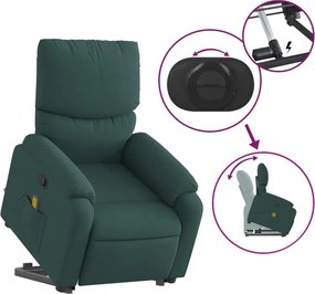 Zvedací masážní polohovací křeslo tmavě zelené textil 3204842
