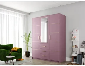 Třídveřová šatní skříň Lily II D3, Barva: švestka / švestka + zlatá, Nástavec: Ne