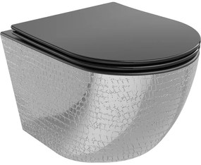 Mexen Lena, závěsná toaletní mísa 480x360x355 mm s pomalu padajícím sedátkem, černá matná - stříbrný vzor, 30224072