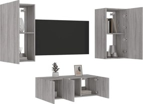 vidaXL 4dílná obývací stěna s LED osvětlením kompozitní dřevo [3216820] Barva: šedá sonoma