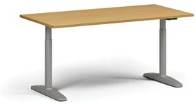 Výškově nastavitelný stůl OBOL, elektrický, 675-1325 mm, deska 1600x800 mm, šedá podnož, buk