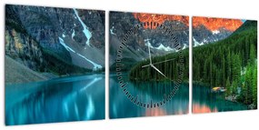 Obraz tyrkysového jezera (s hodinami) (90x30 cm)