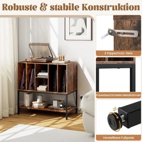 Costway Stojan na gramofon s nabíjecí stanicí a vinylovou postranní úložnou