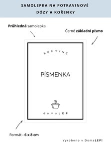 PÍSMENKA  – průhledná samolepka na dózu, základní písmo, 6 x 8 cm | DomaLEP