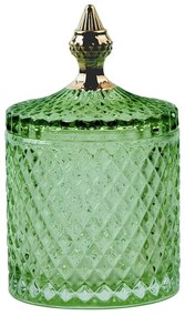 Zelená skleněná kulatá dóza s víčkem Bonboniéra - Ø 11*18 cm