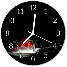 Skleněné hodiny kulaté jahoda fi 30 cm