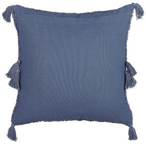 Sada 2 tkaných bavlněných polštářů s geometrickým vzorem a střapci 45 x 45 cm modré AVIUM Beliani