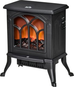 HOMCOM elektrický krb kamna s efektem plamene v retro stylu, termostat 750-1500 W, ochrana proti přehřátí, černá