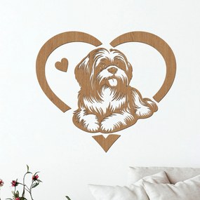 dřevo života Dřevěný obraz ležícího SHIH TZU v srdci Zvolte rozměr (cm): 60x52, Zvolte barvu dekoru: Horský dub