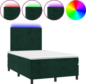 Box spring postel s matrací a LED tmavě zelená 120x200 cm samet 3136176