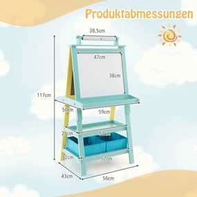 Costway 3 v 1 dětský stojan oboustranná tabule a papír – modrá a žlutá