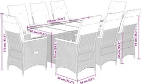 9dílný zahradní bistro set s poduškami černý polyratan 3276966