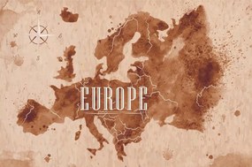 Tapeta retro mapa Evropy - 225x150 cm