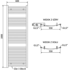 Mexen Helios koupelnový radiátor 1800 x 600 mm, 996 W, Bílá - W103-1800-600-00-20
