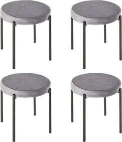HOMCOM Set 4 stohovatelných jídelních židlí, kuchyňské barové židle s polstrovaným sedákem, sametový vzhled, kovová šedá 41,5 x 41,5 x 46 cm | Aosom