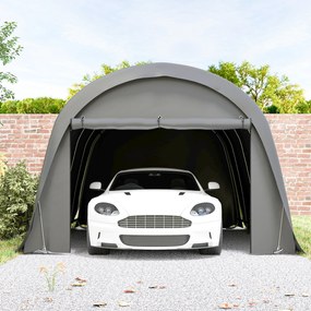 Outsunny přístřešek na auto 3 × 6 m – voděodolný úložný stan s odnímatelnými bočnicemi, velkými rolovacími dveřmi na zip, zakřivenou střechou, UPF50+…