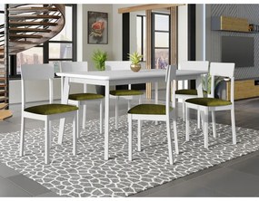 Rozkládací jídelní stůl se 6 židlemi - AL19, Barva dřeva: bílá + černá, Potah: Hygge D91