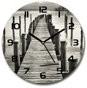 Wallmuralia Skleněné hodiny na stěnu Dřevěné molo fi 30 cm