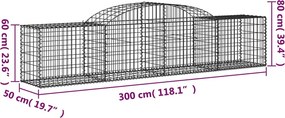 Klenuté gabionové koše 11 ks 300x50x60/80 cm pozinkované železo 3146674