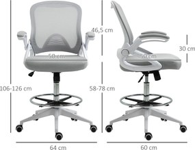 Ergonomická kancelářská židle Vinsetto s sklápěcími opěrkami a nastavitelným kroužkem pod nohy, výškově nastavitelná otočná židle s funkcí naklápění,…