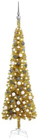 Úzký vánoční stromek s LED a sadou koulí zlatý 180 cm,  3078128 HangarStore.cz