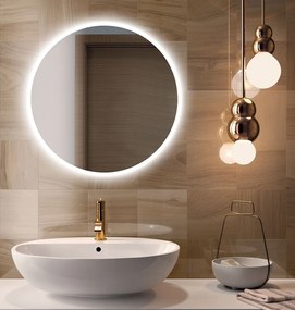 AMBIENTE kulaté zrcadlo do koupelny na zeď do pokoje do ložnice do předsíně na chodbu Amirro Ø 50 cm s LED osvětlením, IP44 411-217