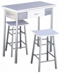 Barový set - stůl + 2 židle, stříbrná / bílá, HOMER