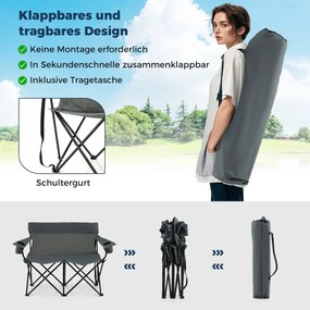 Costway Kempingová židle pro 2 osob skládací židle s držáky nápojů a – šedá
