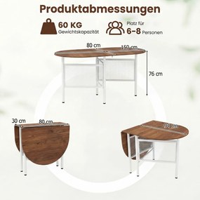 Costway Skládací jídelní stůl pro 6-8 osob Prostorově úsporný Oválný Natural