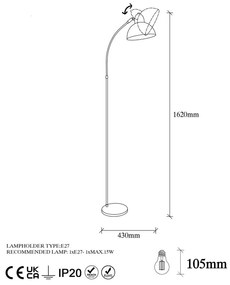 Stojací lampa s kovovým stínidlem (výška 162 cm) Varzan – Opviq lights