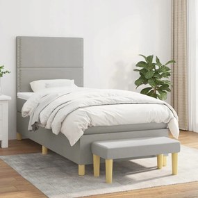 Box Spring Postel S Matrací Textil Světle Šedá Hladké s hřebíky 90 x 190