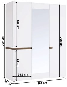 Skříň, bílá extra vysoký lesk HG / dub sonoma tmavý truflový, LYNATET TYP 22