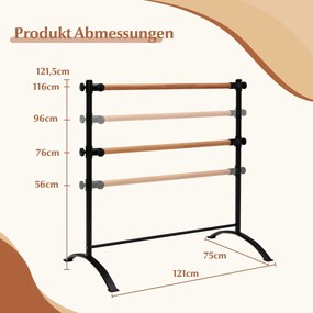 Costway 120 cm dlouhé přenosné baletní vybavení volně stojící dvojitá baletní