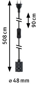 Paulmann 78436 Tilla, černé svítidlo pro dekorativní žárovku s vypínačem a kabelem do zásuvky, 1x60W E27 délka 508cm