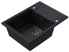 Sink Quality Sink55, kuchyňský granitový dřez 620x460x215 mm + grafitový sifon, černá se zlatými body, SKQ-SINK.L.1KKO.XB