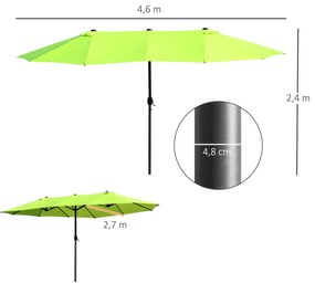 Zahradní slunečník Outsunny 460 x 270 cm oválný s ruční klikou, dvojitý slunečník v zelené barvě na terasu a zahradu | Aosom.de